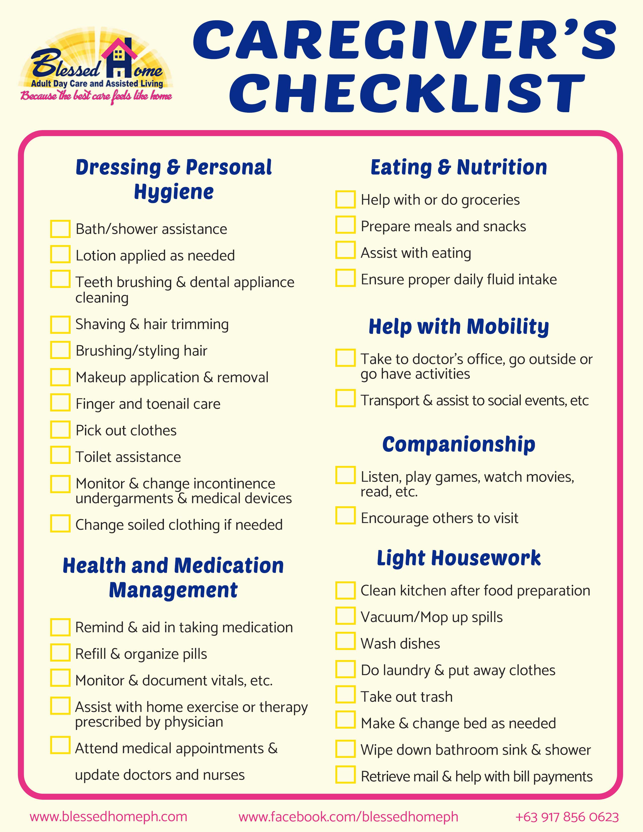 Caregiver Checklist Blessed Home